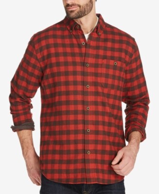 $115 Weatherproof Vintage Men Red Plaid Flannel Cotton Long-Sleeve Top ...