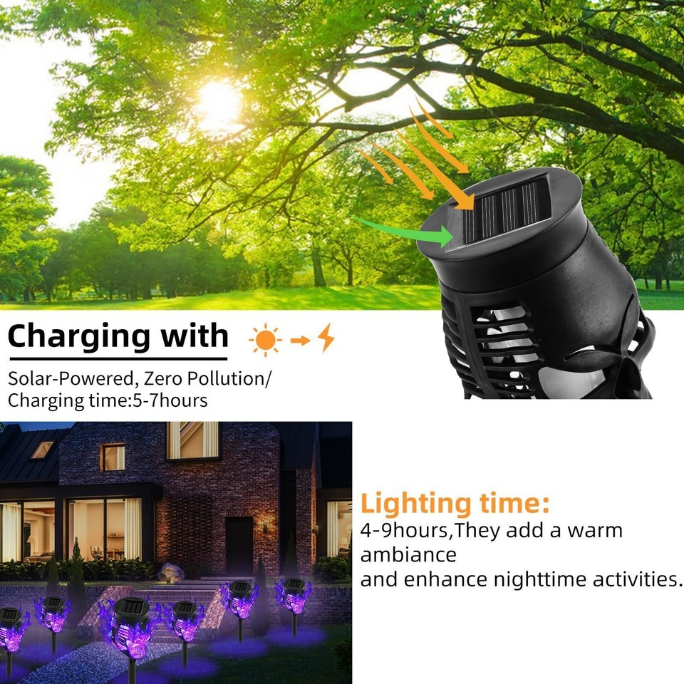 Solar Torch Lights with Flickering Flame Outdoor 12LED Tiki Torch Solar ...