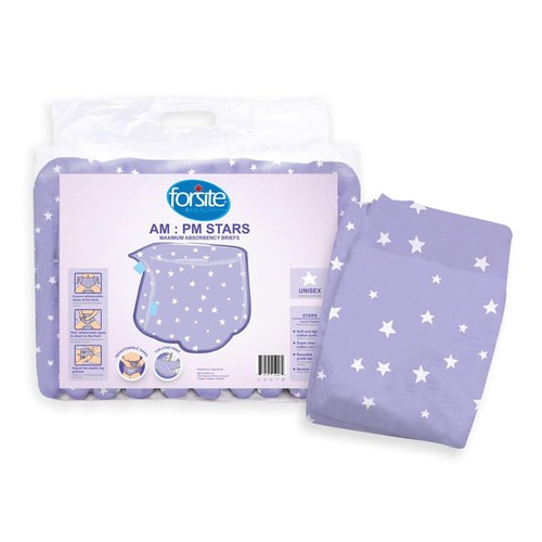 Forsite AM PM Briefs Printed Adult Diapers, Lavender + Stars, Medium ...
