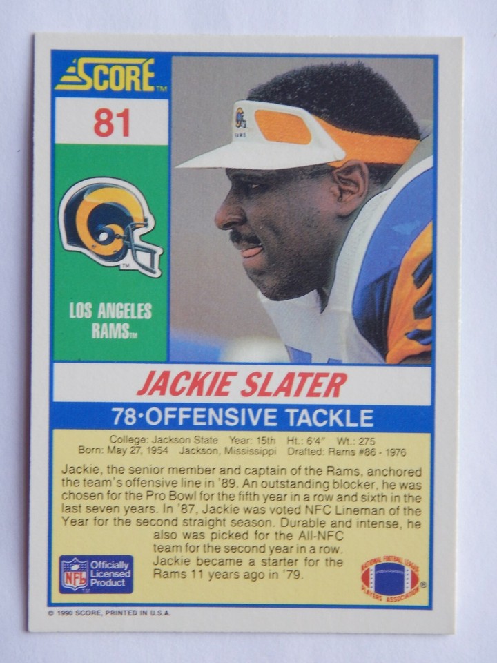 Jackie Slater #81 Score 1990 Football Card (Los Angeles Rams) VG | eBay