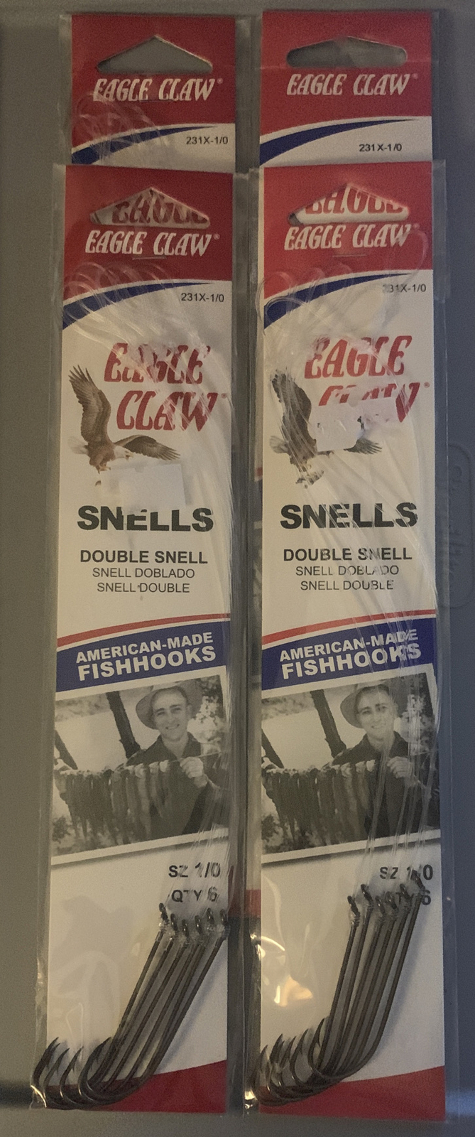 4 Packs Eagle Claw Double Snell Snelled Hooks Size 1/0 | eBay