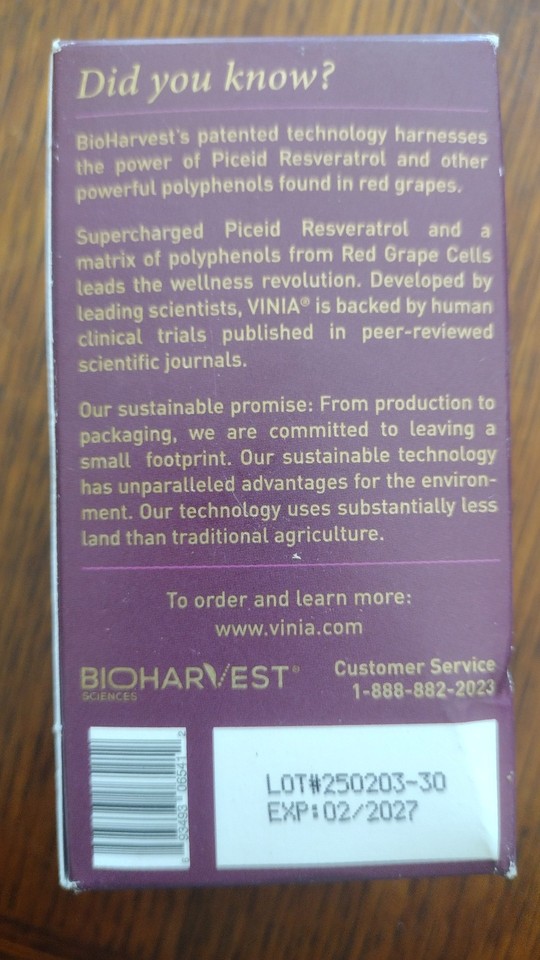 Vinia Red Grape Powder Rapid Absorption Piceid Resveratrol 30 Capsules ...