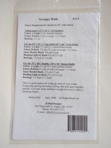 D. HALL DESIGNS Quilt Pattern #113 Scrappy Rails Runner Placemats ...