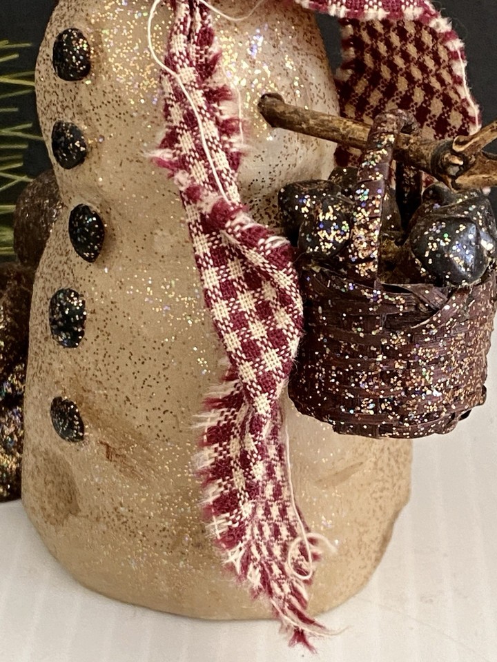 E Smithson Prim Resin Snowman Twig Arms Figurine Squirrel Nuts ...