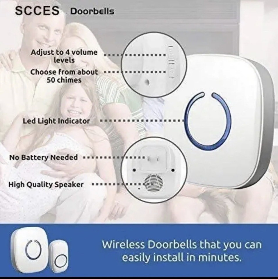 SadoTech Wireless Doorbells For Home - Adjustable Volume With 52 Chimes ...