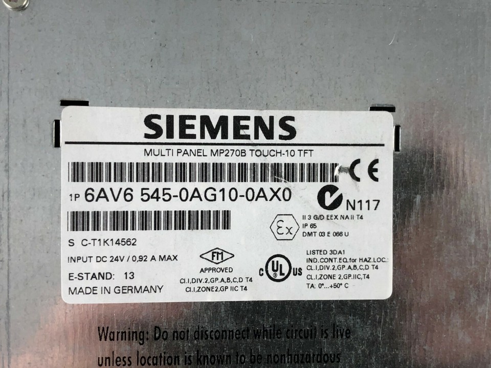 SIEMENS MP270B MULTI PANEL TOUCH - 10 TFT / MOUNTED IN AIR-PRODUCTS ...