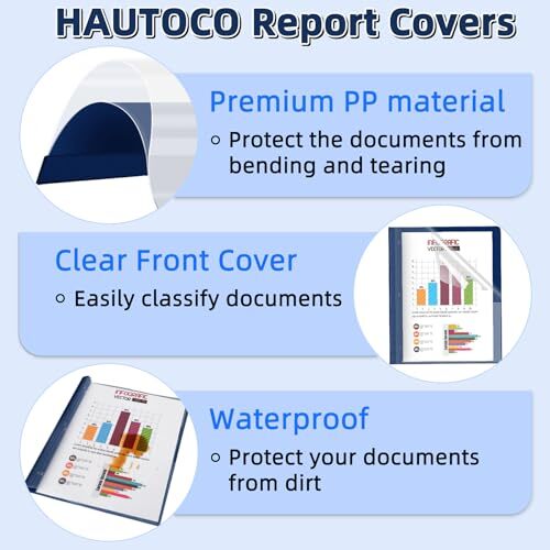 12 Pack Plastic Report Covers with 3-Prong Fasteners Clear Front Resume ...