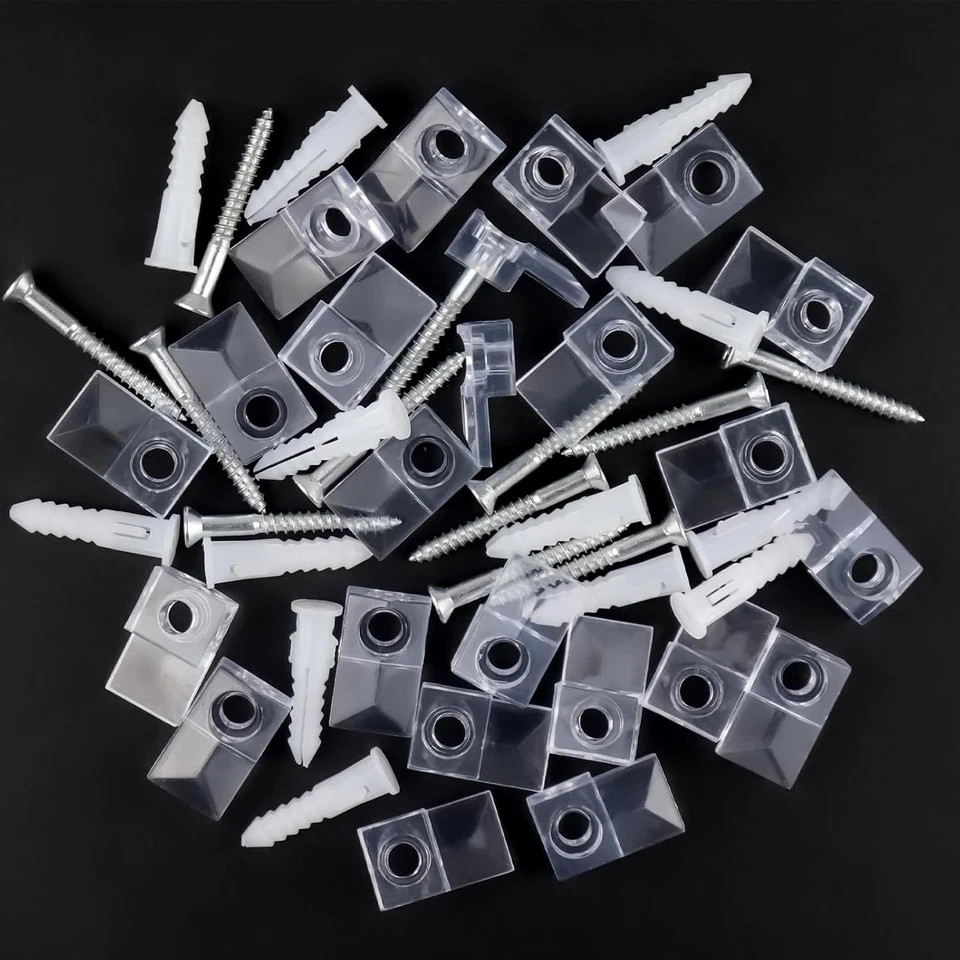 32Pack Mirror Holder Clips,Clear Plastic Mirror Clips,Frameless Mirror ...
