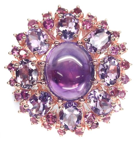 12 X 14 Mm. Améthyste Violet & Grenade Rhodolite Bague Argent 925 ...