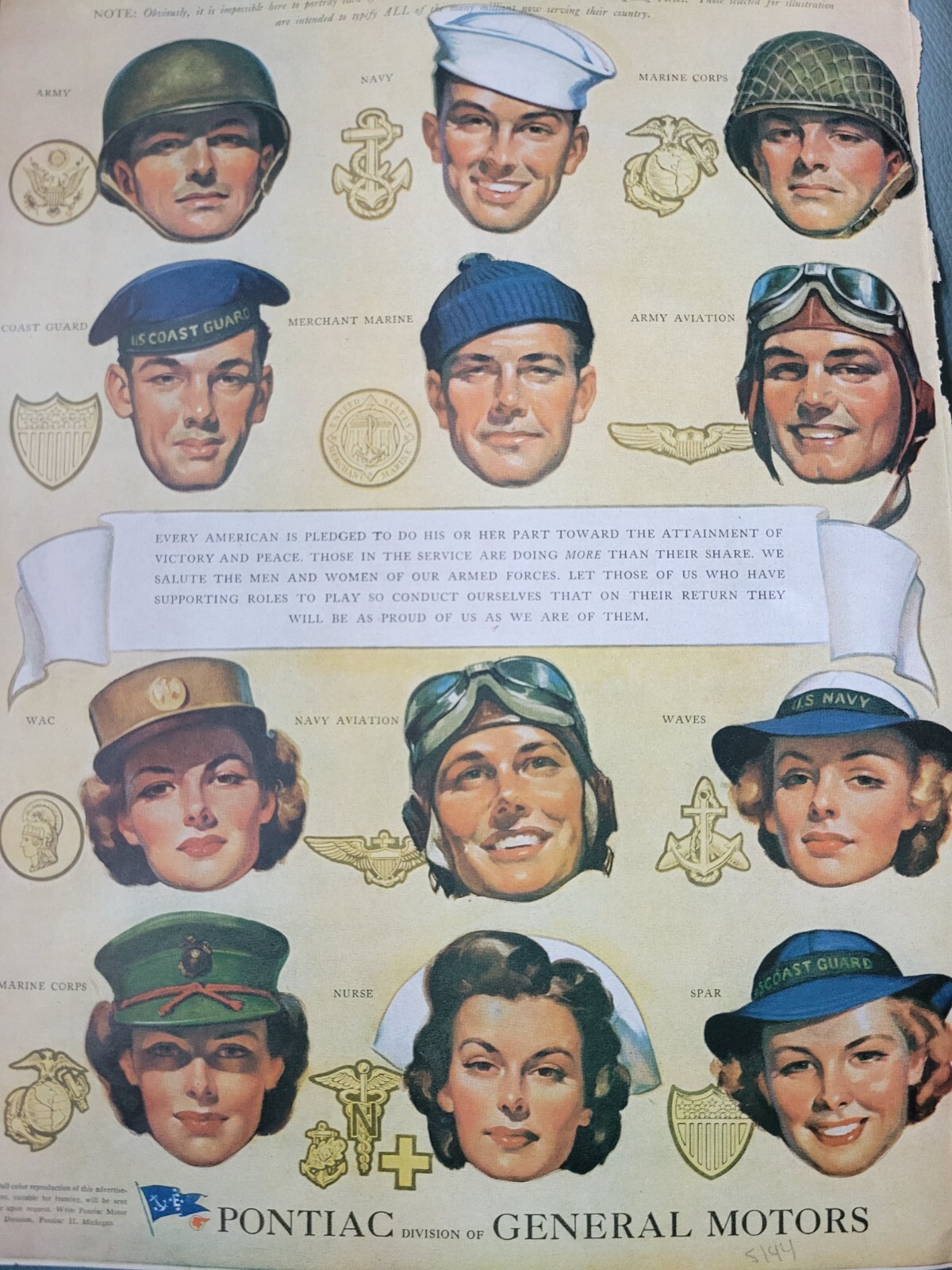 1944 General Motors Pontiac Navy WAC SPAR Waves Marines Vintage ...