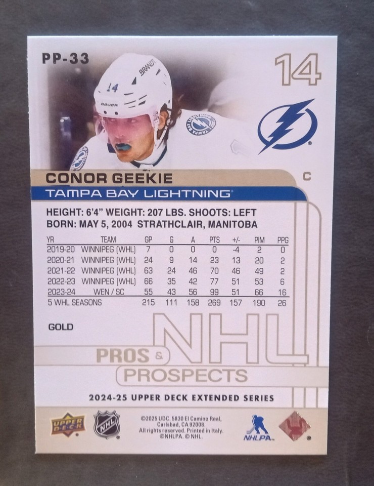 2024-25 Upper Deck Pros & Prospects Gold Conor Geekie RC Mint #PP-33 ...