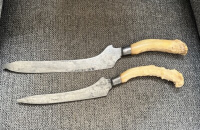 2 Antique 1800s Will & Finck AUTHENTIC Carving Wood Gold Rush Knives 1/ ...