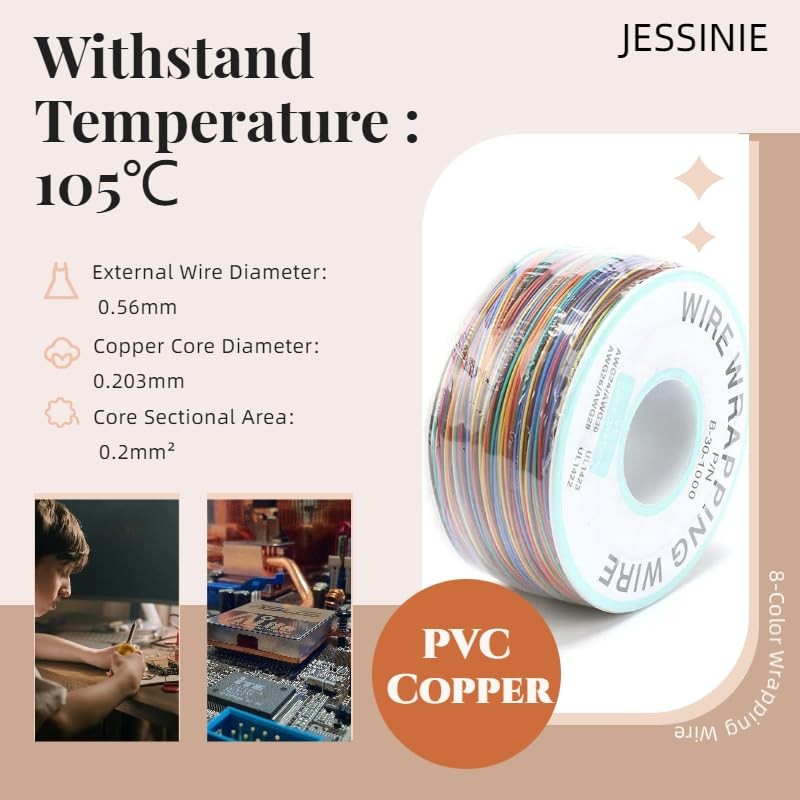 8-Color Electronic Wire - 30 AWG Single Core, 250M Tinned Copper ...