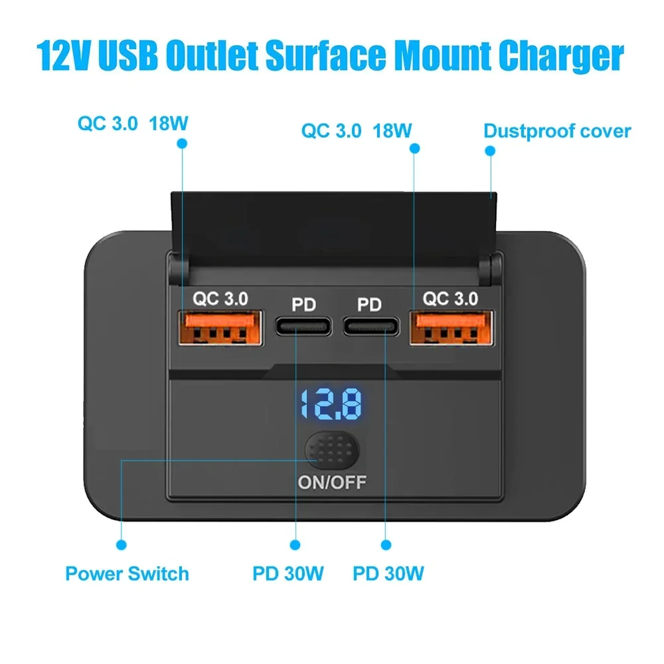 Car DC 12V-24V PD Type C USB Port Fast Charger Socket Power Outlet ...