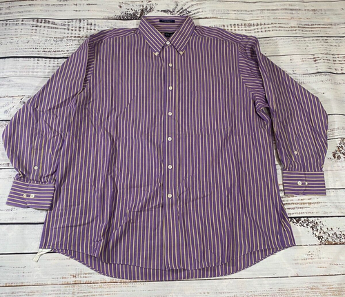 Chaps Dress Shirt Mens 17 Purple Striped Wrinkle Free Classic Collar Button Down | eBay
