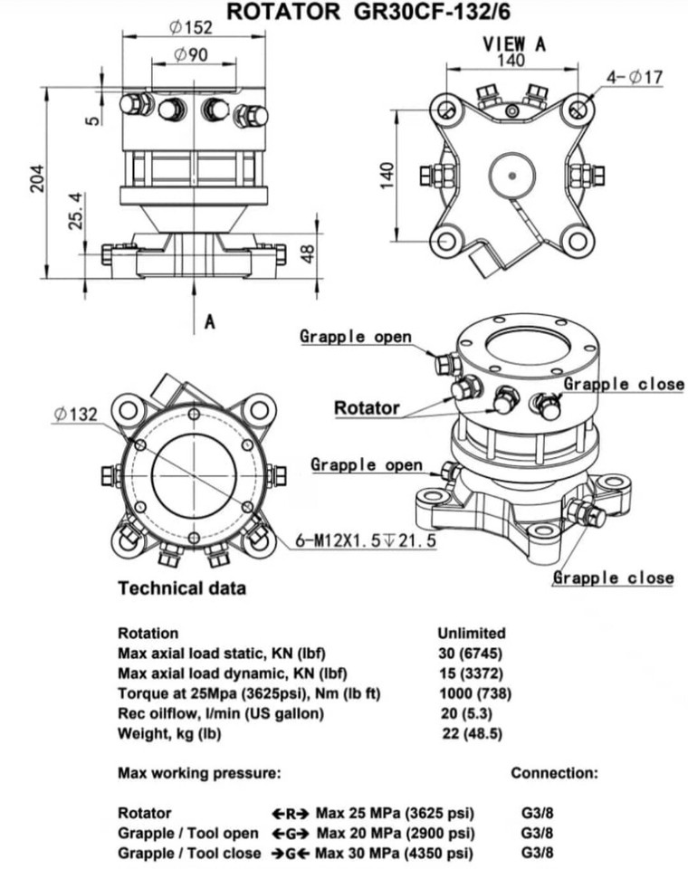 3 Ton Hydraulic Rotator For Timber Grab/Grapple Excavator/Digger ...