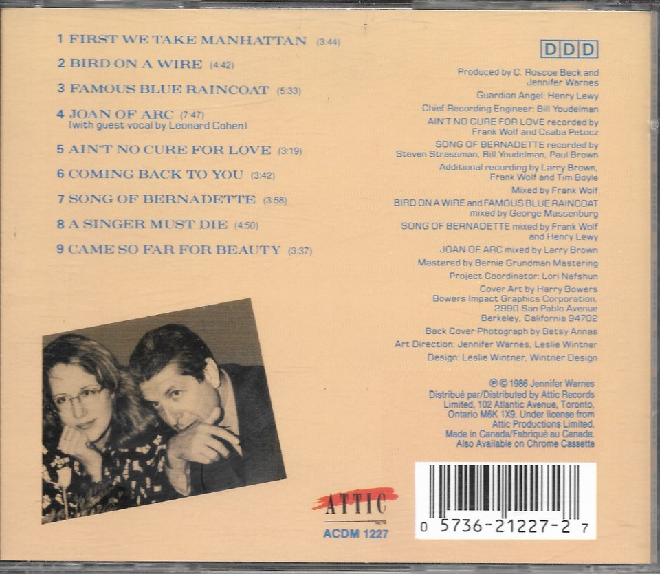 Jennifer Warnes - Famous Blue Raincoat - 1986 Attic CD ADCM-1227 Disque ...