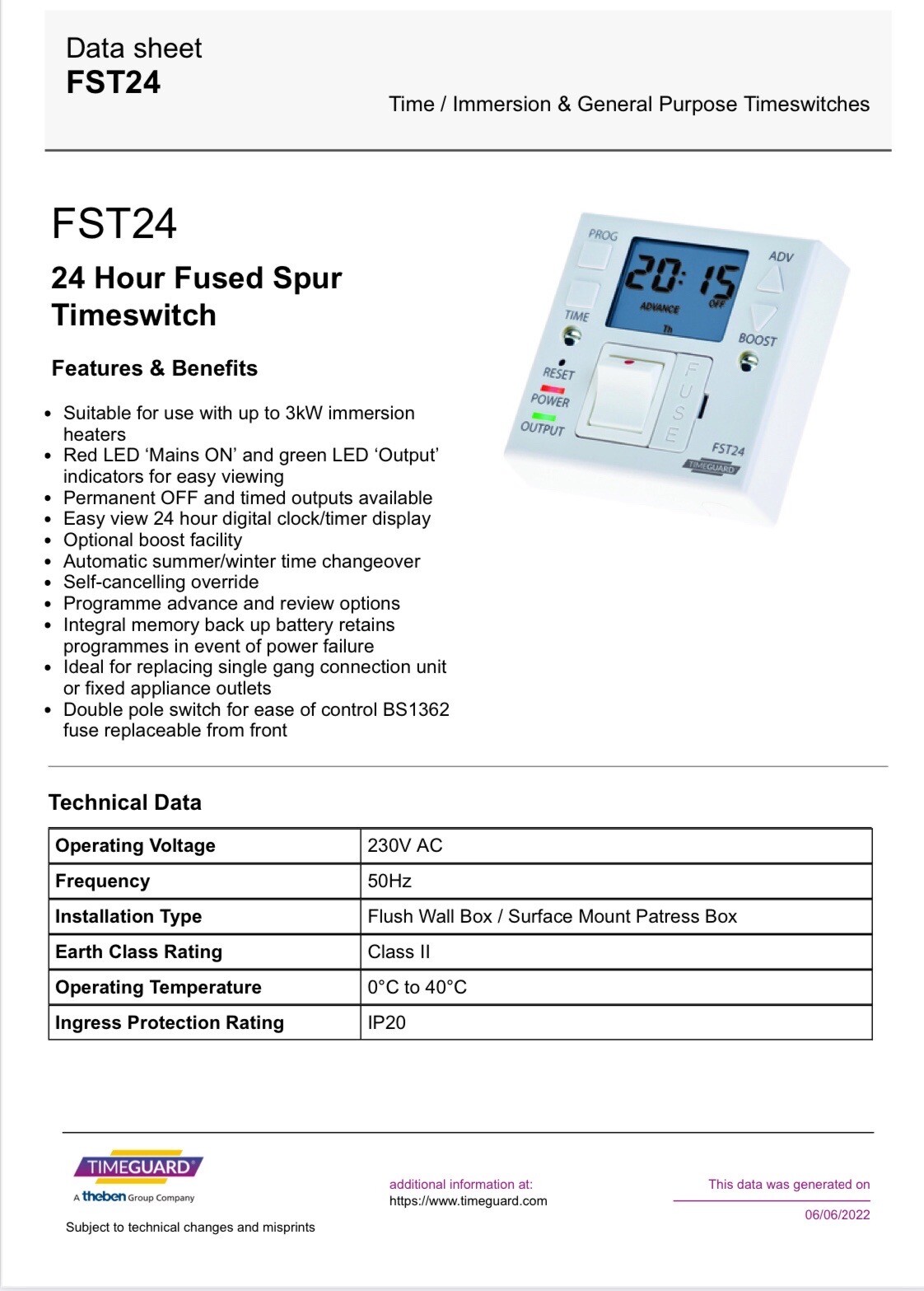 Timeguard 24 Hour Fused Spur Timeswitch (FST24) for sale online | eBay