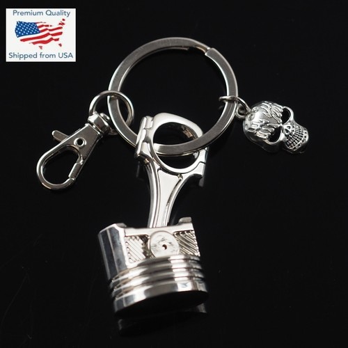 Piston Keychain Clip Connecting Rod Key Flaming Skull Charm Chrome | eBay