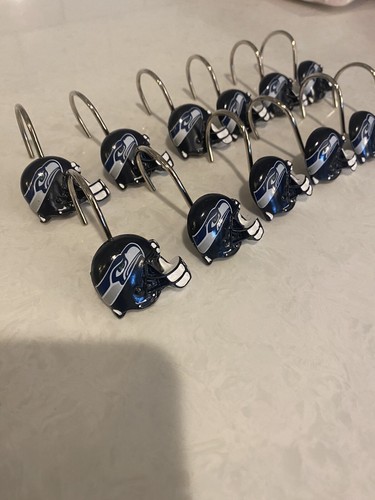 NFL Seattle Seahawks Football Helmet Shower Curtain Rings Hooks 12 pcs ...