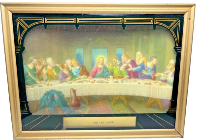 Vintage "The Last Supper" Printed Glass Border Curved Card Print | eBay