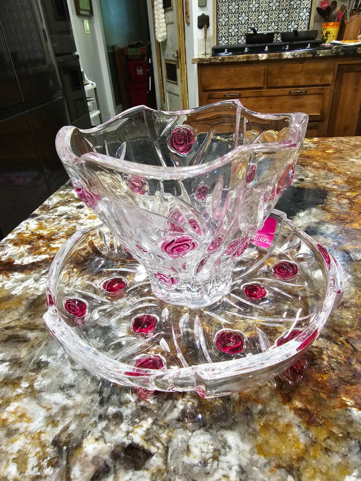 MARC AUREL Crystal Bavarian Rose Vase and Tray Germany, signed | eBay