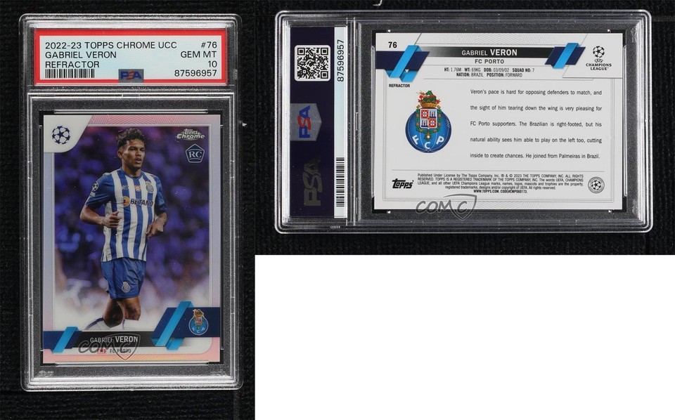 2022 Chrome UEFA Club Competitions Refractor Gabriel Veron PSA 10 ...