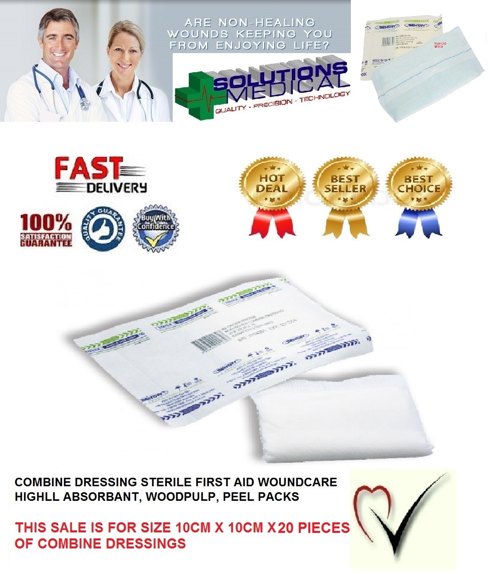 20 X Combine Dressing Pads 10cm X 10cm Sterile Non Woven Wound Care ...