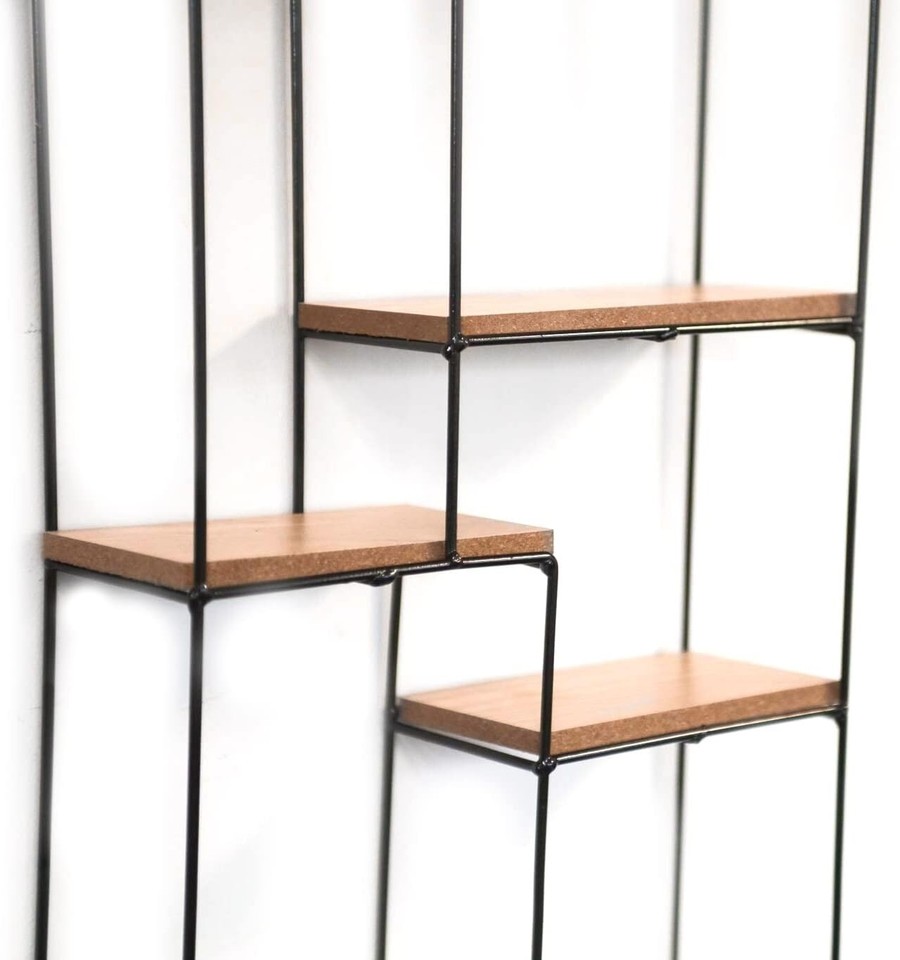 Hanging Wall Shelf Unit Storage Display Shelves Wood Metal Home 4 Tier ...