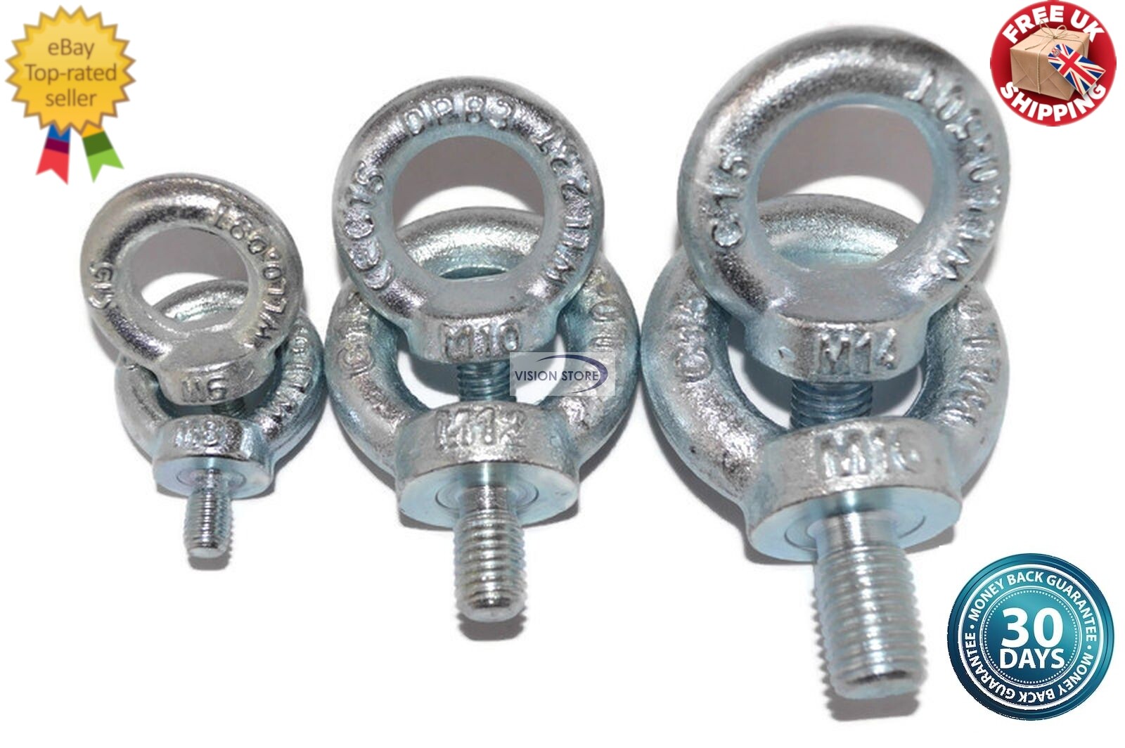 LIFTING EYE BOLTS M10 10 mm BOLT NUTS GALVANIC ZINC MALE METRIC NUT MAX ...