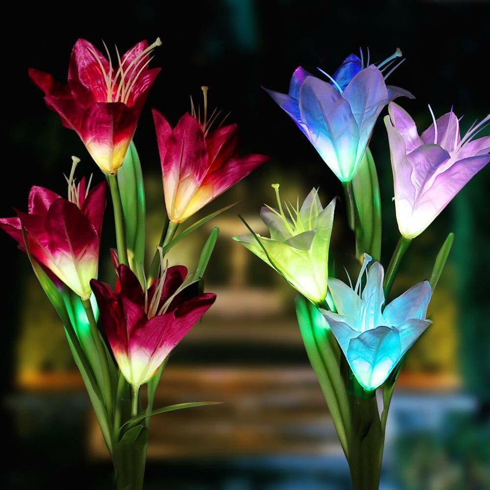 Solar Blossom Flowers LED Lights For Garden Patio Backyard Stake Lamp ...