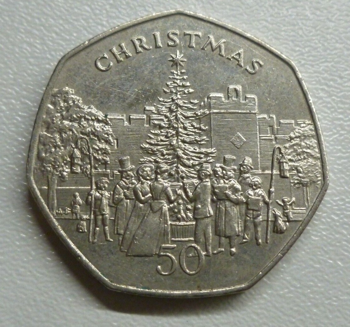 Christmas 50p Coins Isle of Man IOM Large Size Various Dates 1980-1991 ...