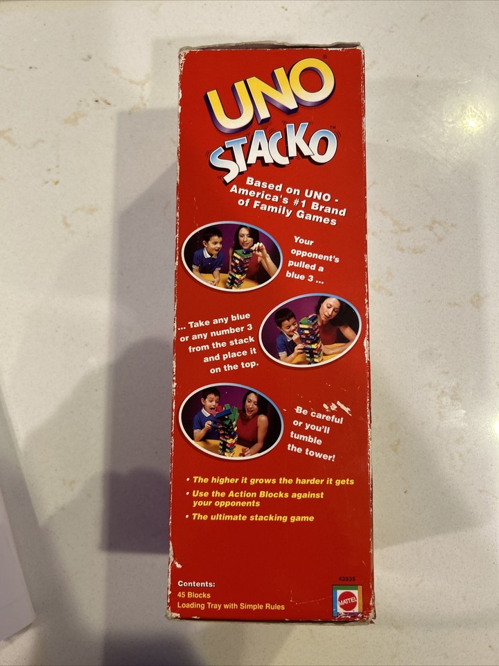 Uno Stacko Party Game Colored Stacking Blocks Balance Mattel Complete ...