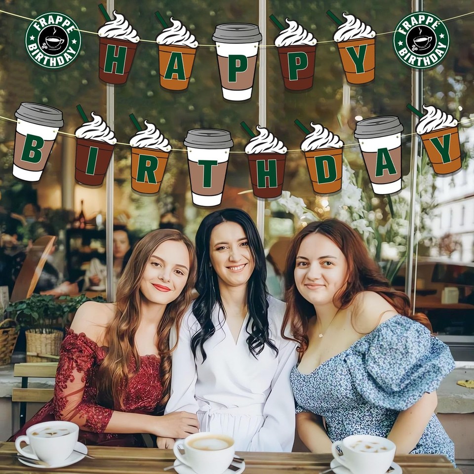 Coffee Party Decorations Frappe Happy Birthday Banner Coffee Cafe ...