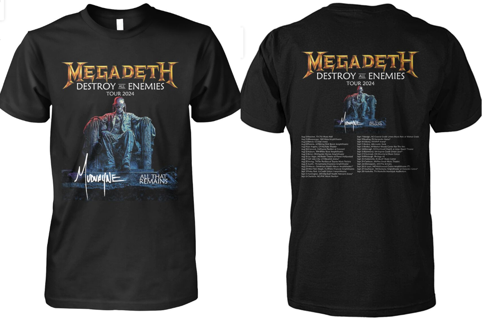MEGADETH DESTROY ALL ENEMIES TOUR 2024 FRONT AND BACK PRINT BLACK T ...
