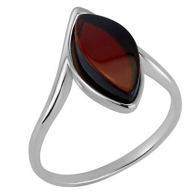 925 Solid Sterling Silver Dark Red Baltic Amber Marquise Designer ...