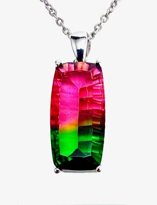P18120WCushion Cut 12x14 4.5Ct Water Melon Helenite 925 Silver Pendant ...