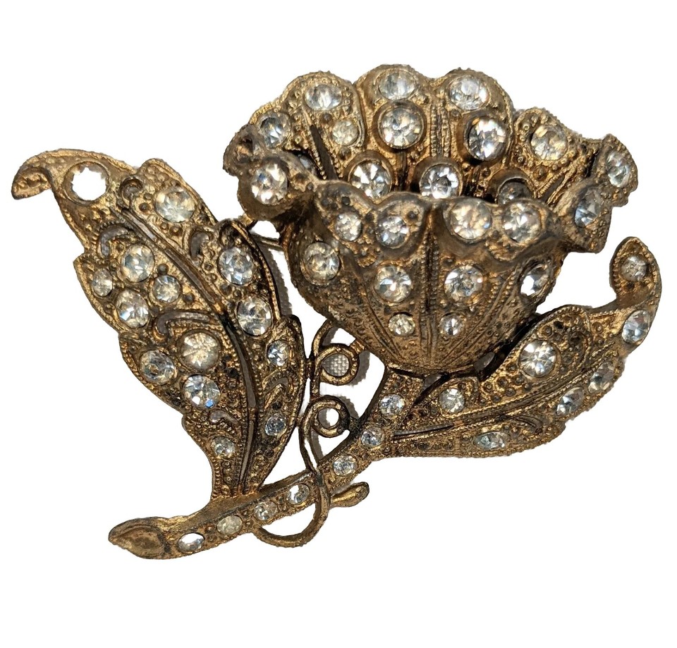 Vintage 40s Brooch LN Little Nemo Flower Clear Goldtone Pin Crystals | eBay