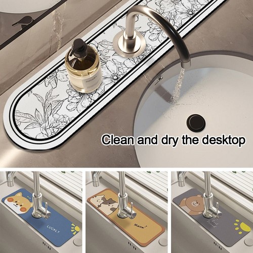 Anti Splash Non-Slip Absorbent Pad Sink Splash Mats Kitchen Bathroom ...