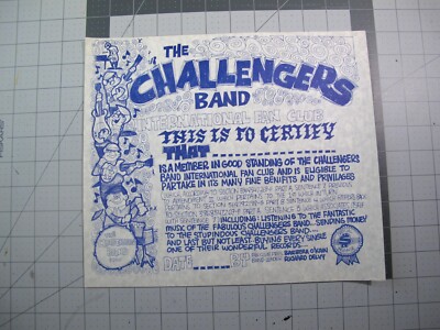 vtg 1960s Surfing ephemera - Challengers Band Fan Club cert Delvy Rick ...