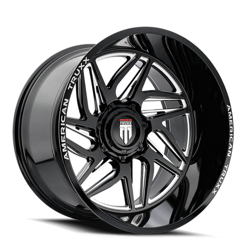 American Truxx 24x14 Wheel Gloss Black Milled AT1917 Goliath 8x6.5 ...
