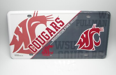 Licensed WASHINGTON STATE COUGARS WSU NCAA METAL CAR NOVELTY LICENSE ...