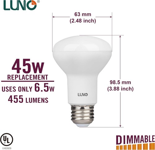LUNO R20 Dimmable LED Bulb, 6.5W (45W 4 Count (Pack of 1), 2700k (Soft ...