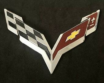 New Corvette C7 Stingray GM Front Crossed Flags Emblem Black Carbon | eBay