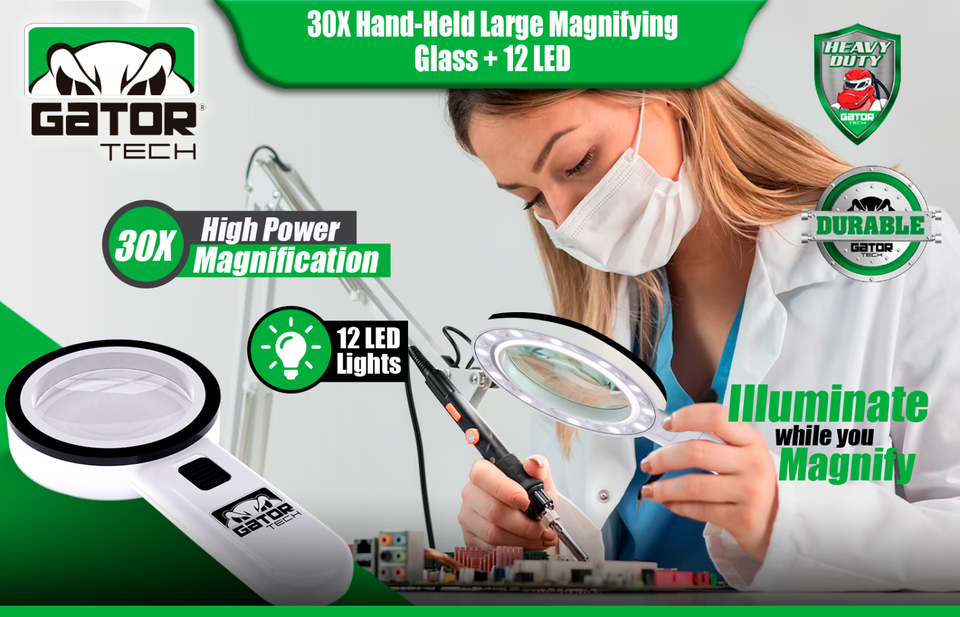 Magnifying Glass Bright LED Light Handheld Jumbo Illuminated 30X ...