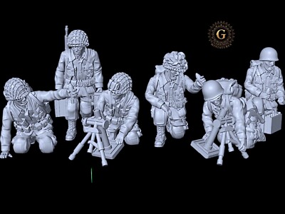 WW2 US Airborne Light Mortars 28mm 1/56 ideal Bolt Action Unpainted ...