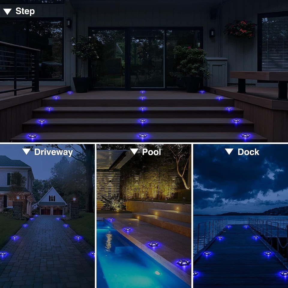 4Pack Solar Deck Lights Blue Driveway Dock Lights Blue Light for Step ...
