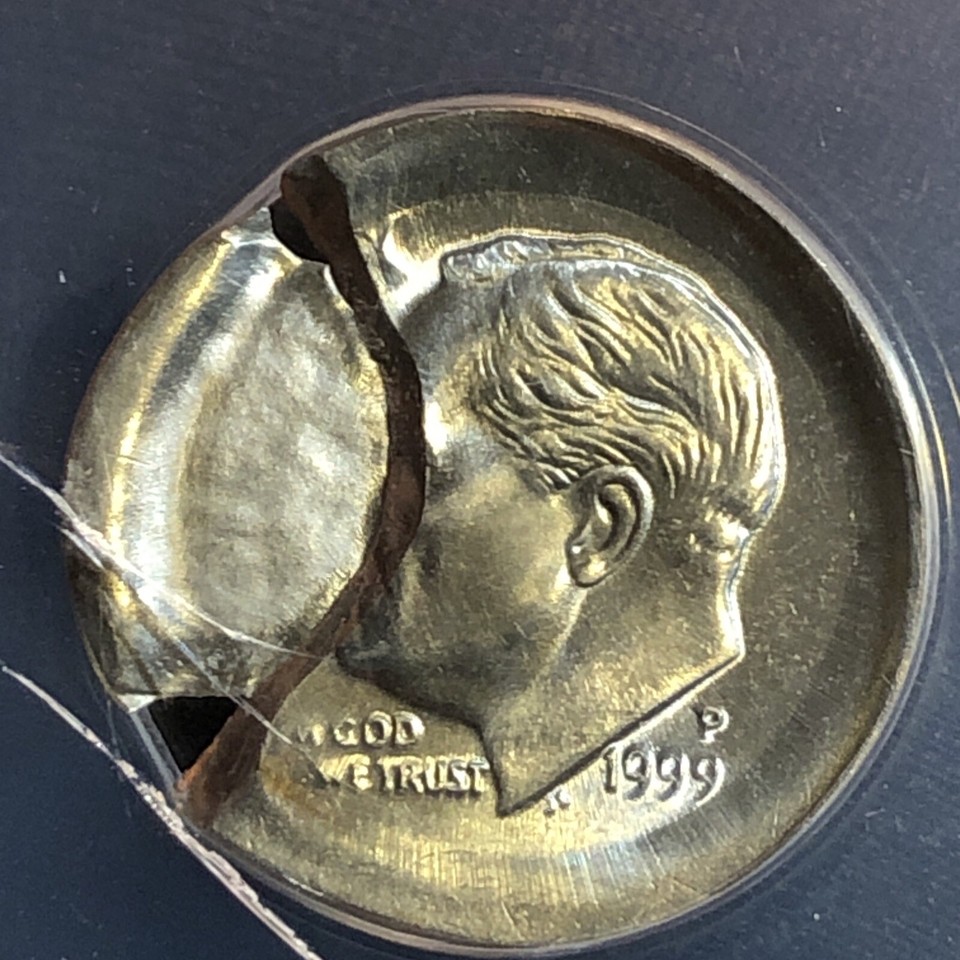 1999 p roosevelt Dime Error Double Struck & Broadstruck Indent ANACS ...