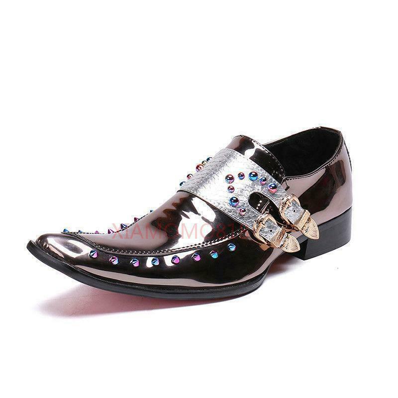 Men Rivet Buckle Strap Leather Party Slip On Business Wedding Shoes ...