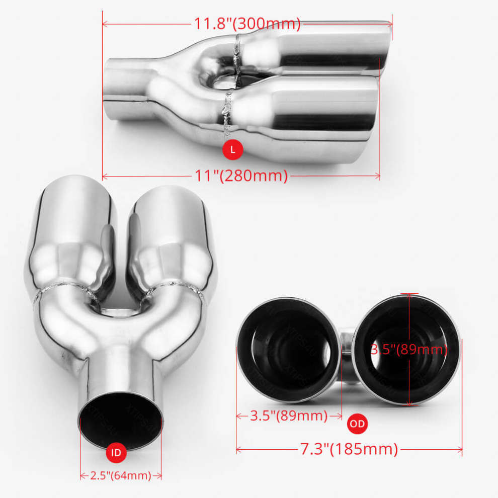 Driver Side Dual 3.5" Exhaust Tip 2.5" Inlet Staggered Dual Wall Angle ...